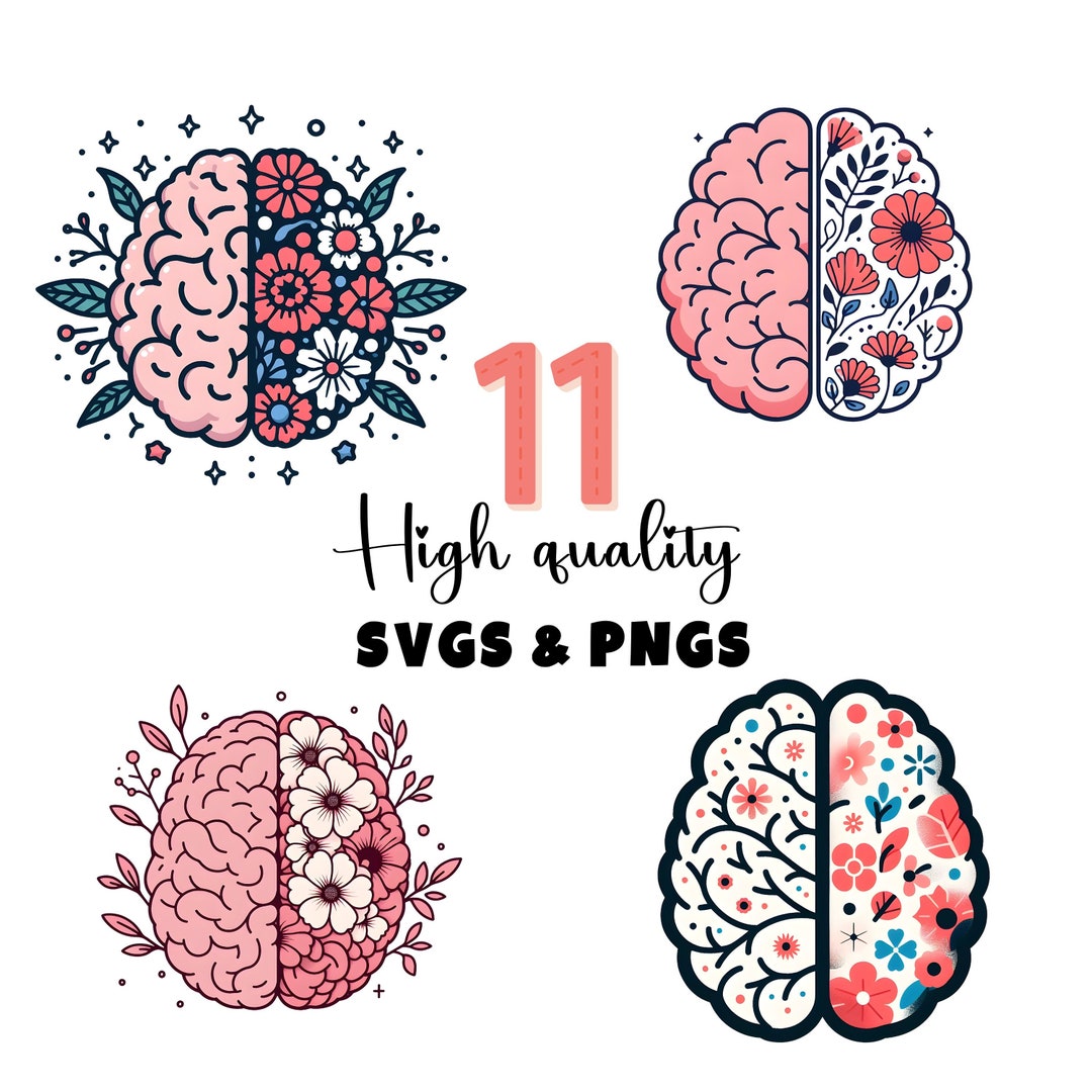 Brain SVG, Brain PNG, Floral Brain Svg, Flower Brain, Brain Clipart ...