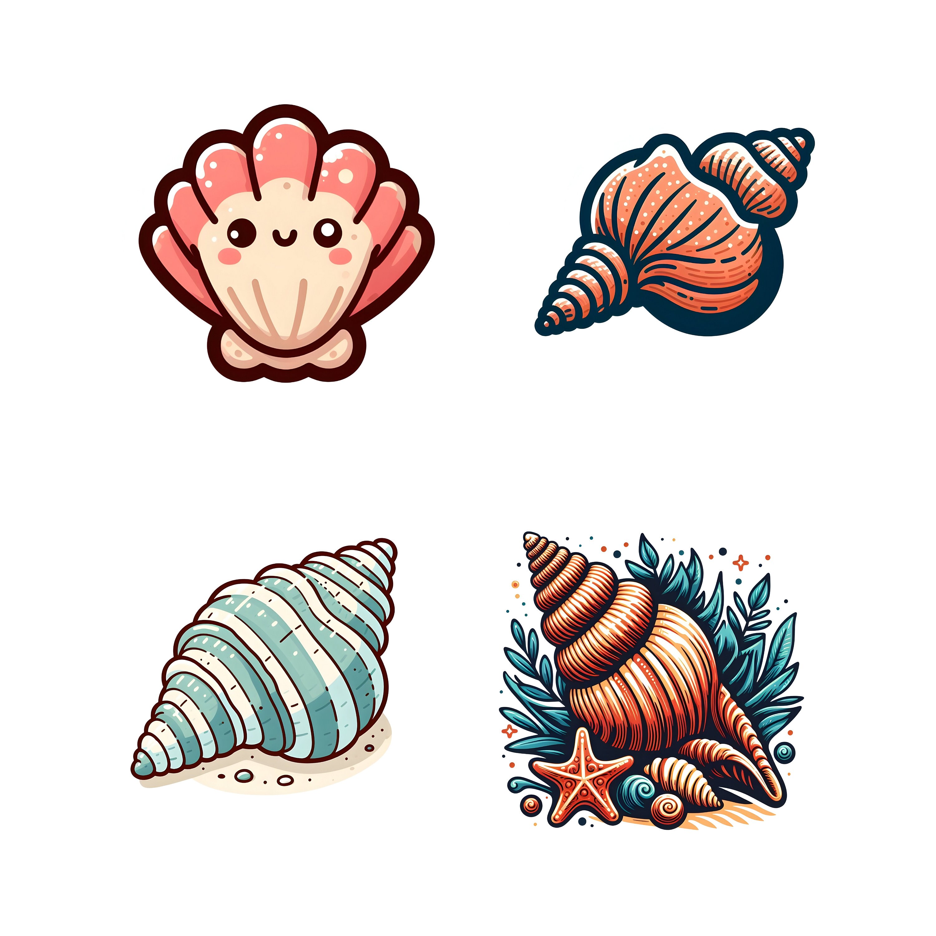 Cute Seashell SVG Bundle, 15 Sea Shells Svg, Beach Svg, Ocean Cut File ...