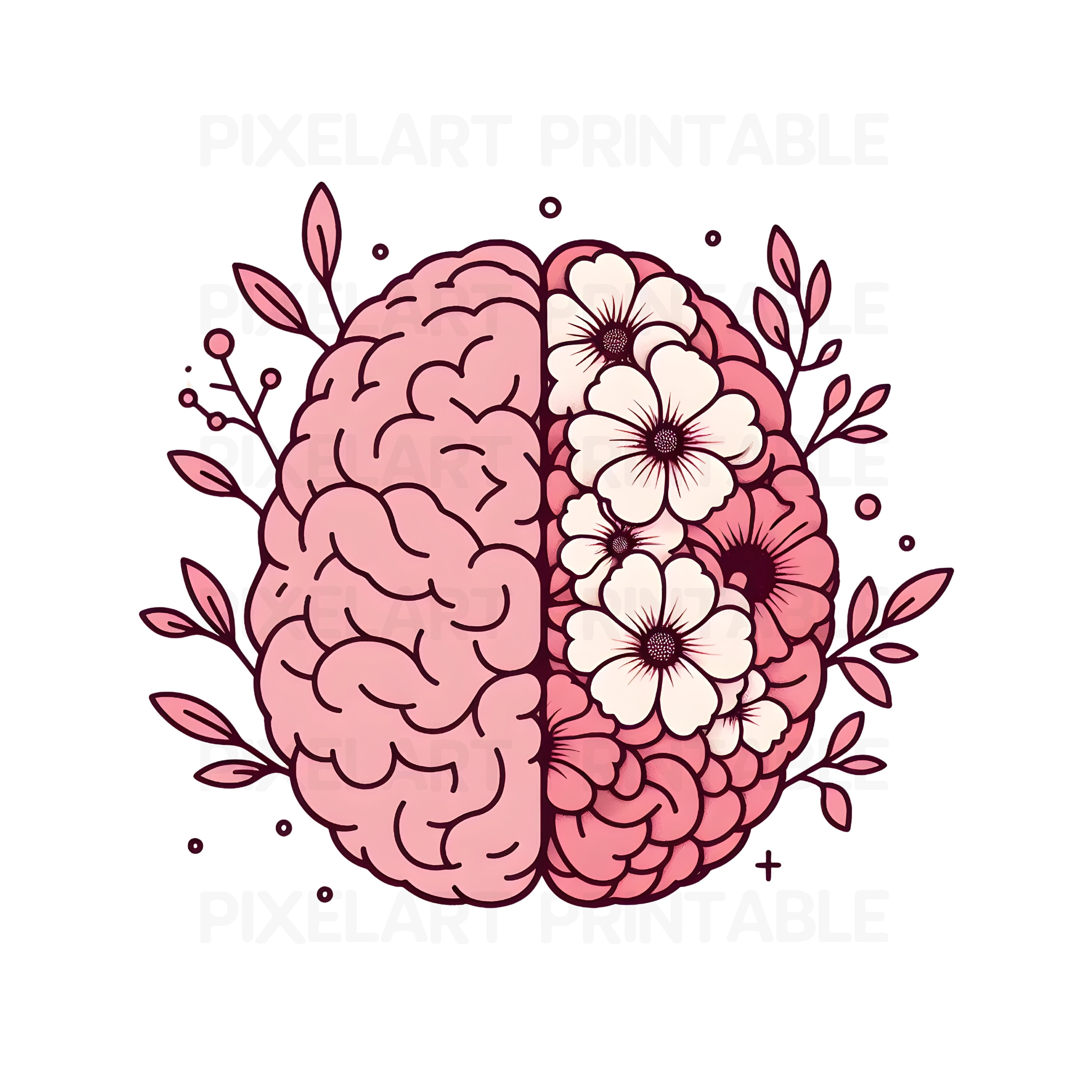 Brain SVG, Brain PNG, Floral Brain Svg, Flower Brain, Brain Clipart ...