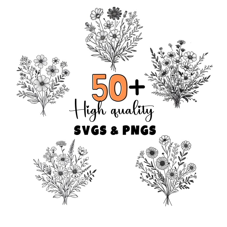 Flower Bouquet SVG Bundle, PNG, Wildflower Svg, Botanical Svg, Floral ...