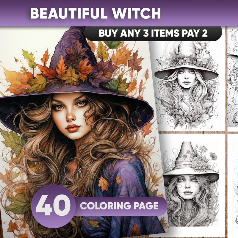 Beautiful Witch Coloring - Etsy