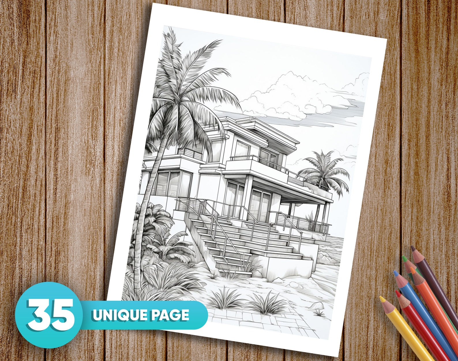 35 Beach House Coloring Pages Printable PDF Format Summer Holiday ...