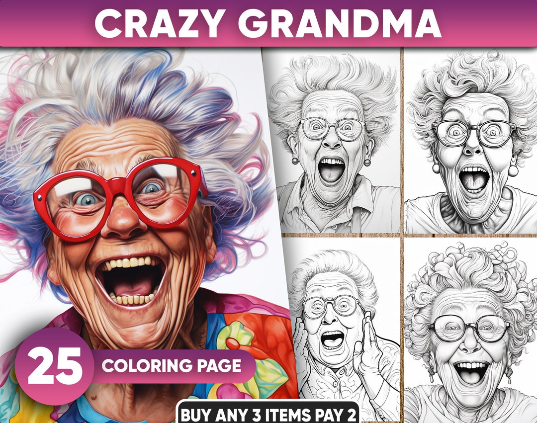 25 Crazy Grandma Coloring Pages, Old People Coloring Book, Lovely ...