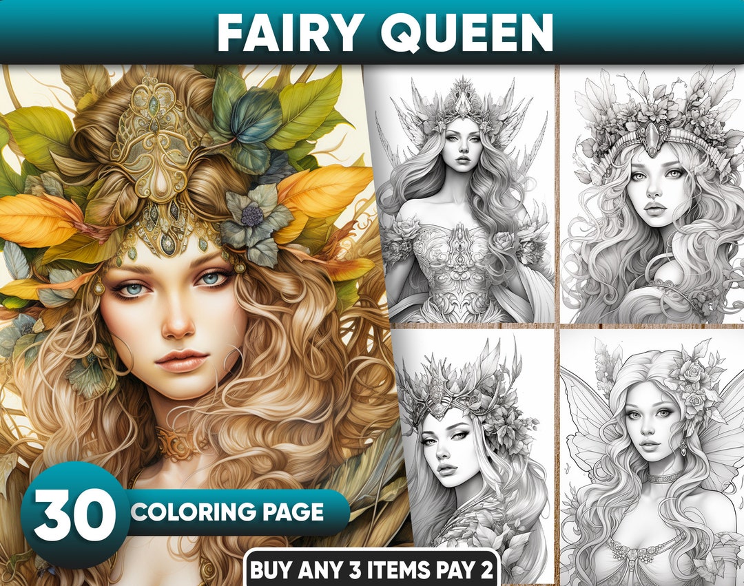 30 Fairy Queen Grayscale Coloring Pages Jpeg Pdf Format Printable