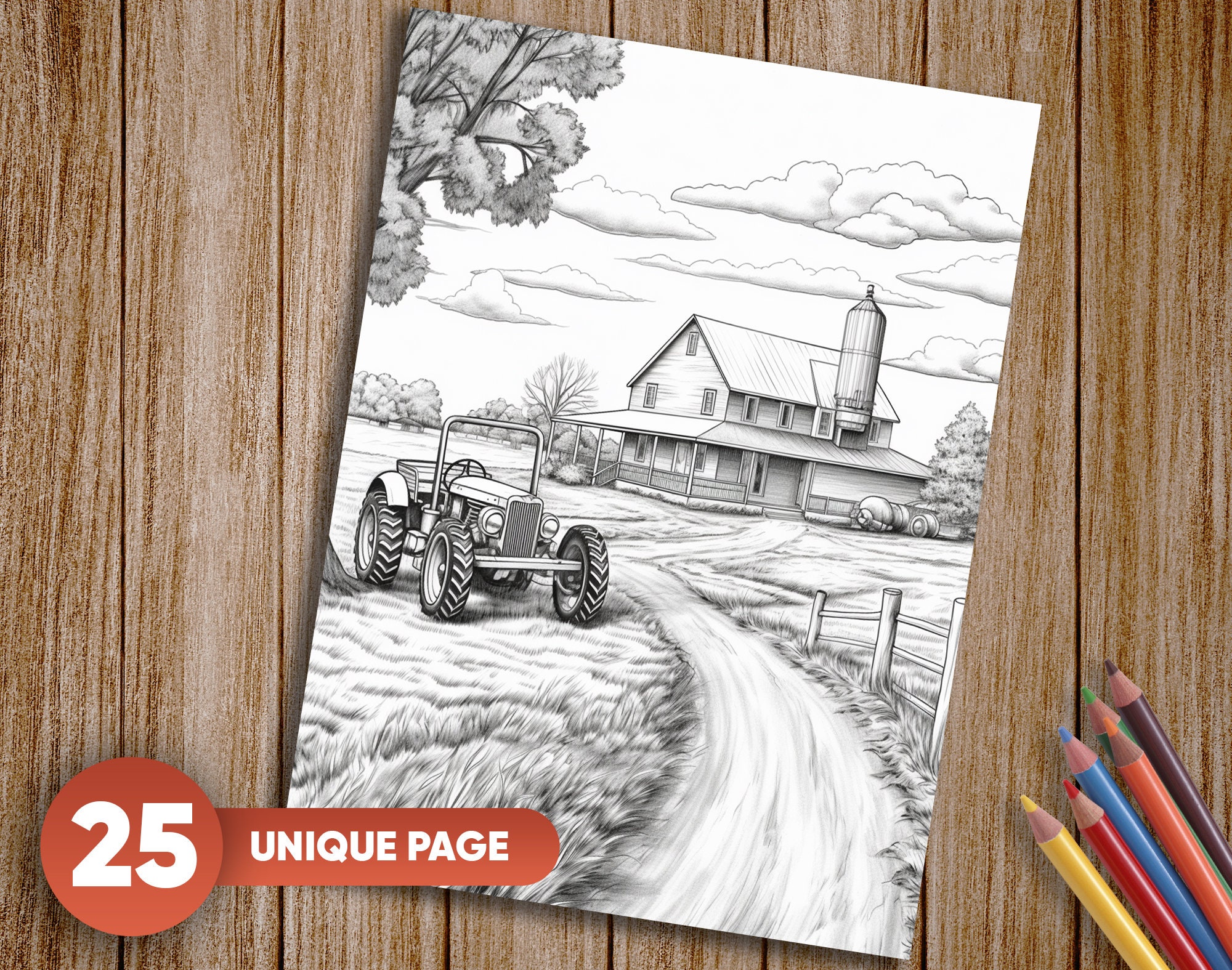 25 Country Farm Grayscale Coloring Pages, JPEG/PDF Format, Instant ...