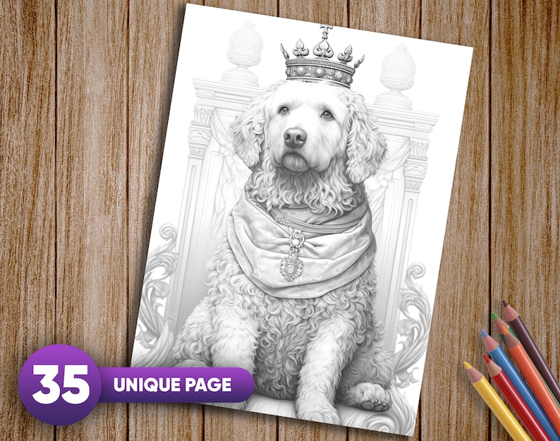Royal King Dogs 35 Coloring Pages, for Adults and Kids, Instant ...