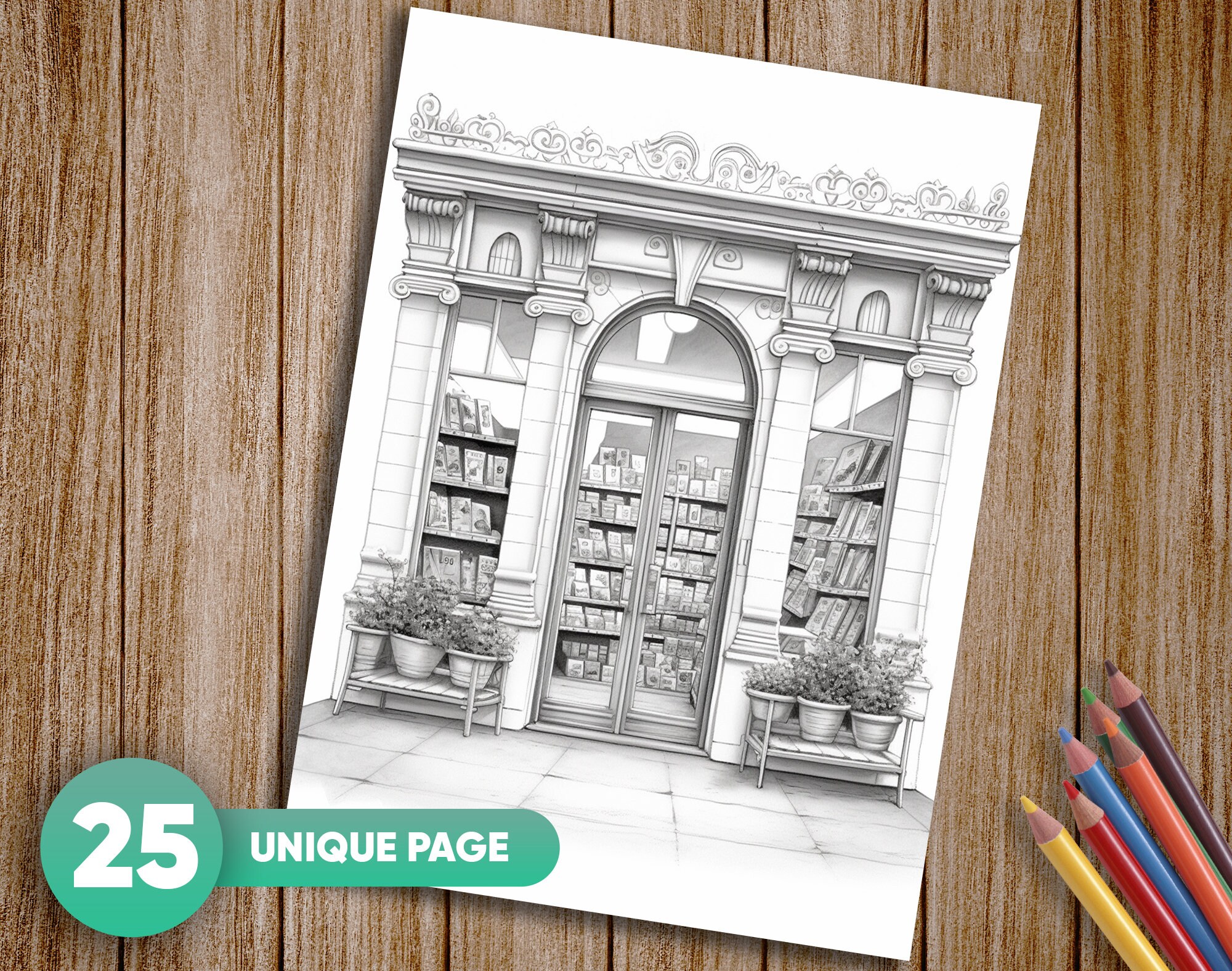 25 Adorable Storefront Bookstore Grayscale Coloring Pages - Etsy