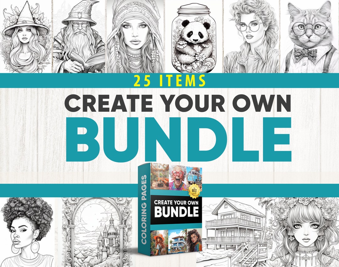 25 Items, Create Your Own Bundle Coloring Pages, Bundle Adults Coloring ...