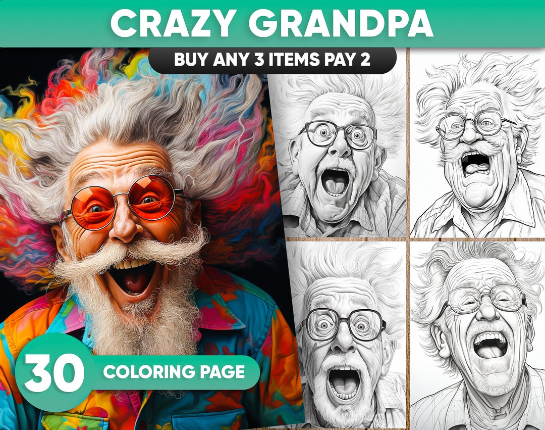 Crazy Grandpa Coloring Book: 30 Grayscale Pages (digital Download) - Etsy