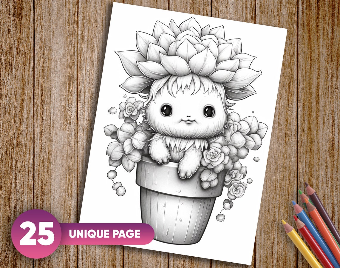 25 Kawaii Cactus Coloring Pages Adults Kids Instant - Etsy