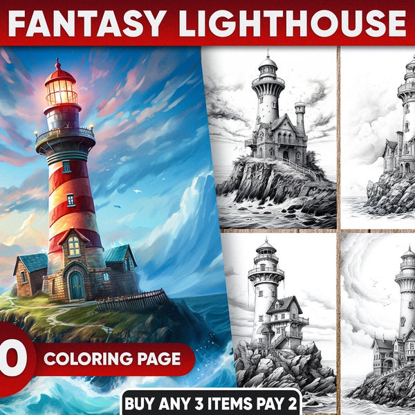 Fantasy Holiday Lighthouse Coloring Page - Etsy