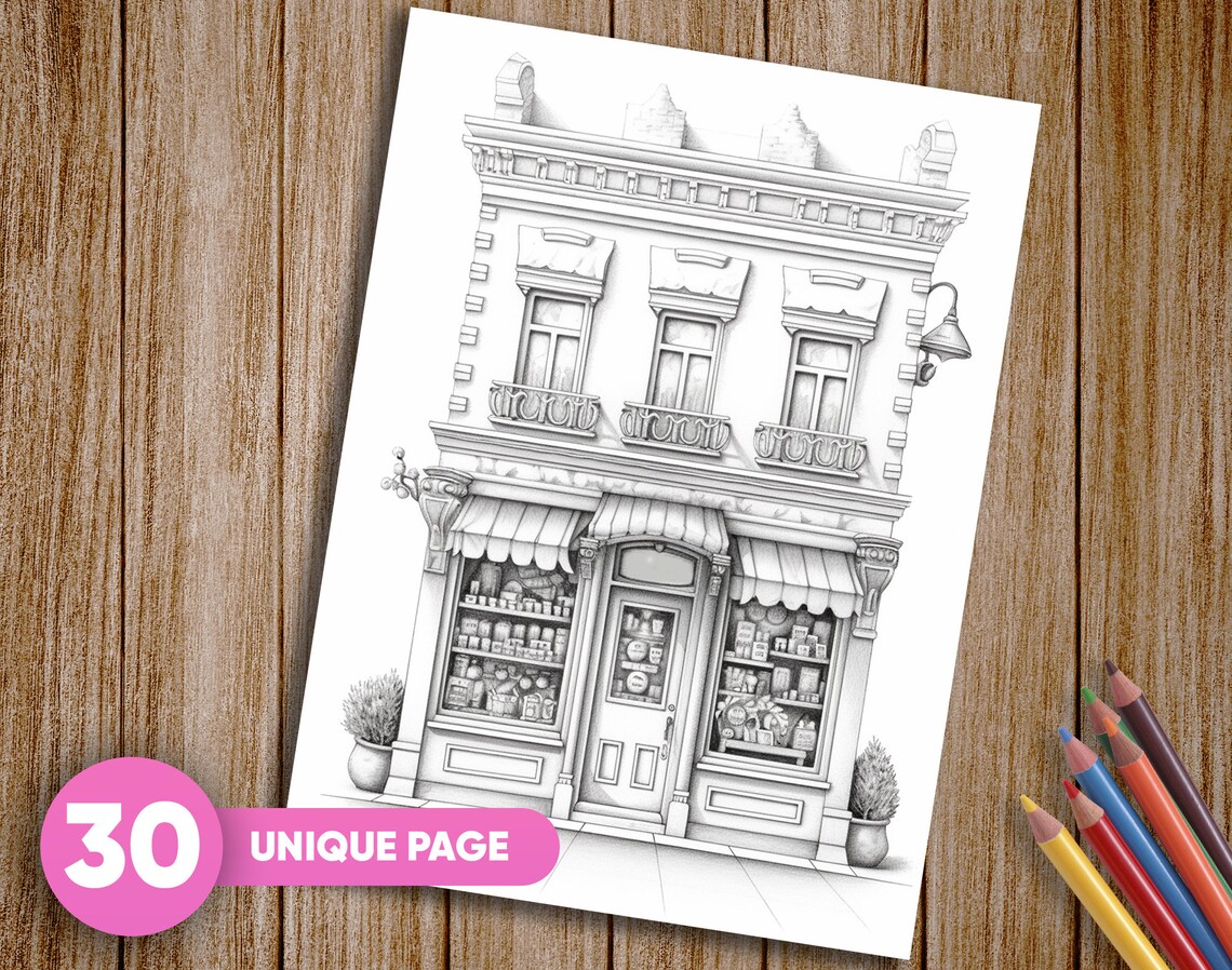 Adorable Storefront Coloring Printables Cute Storefronts - Etsy