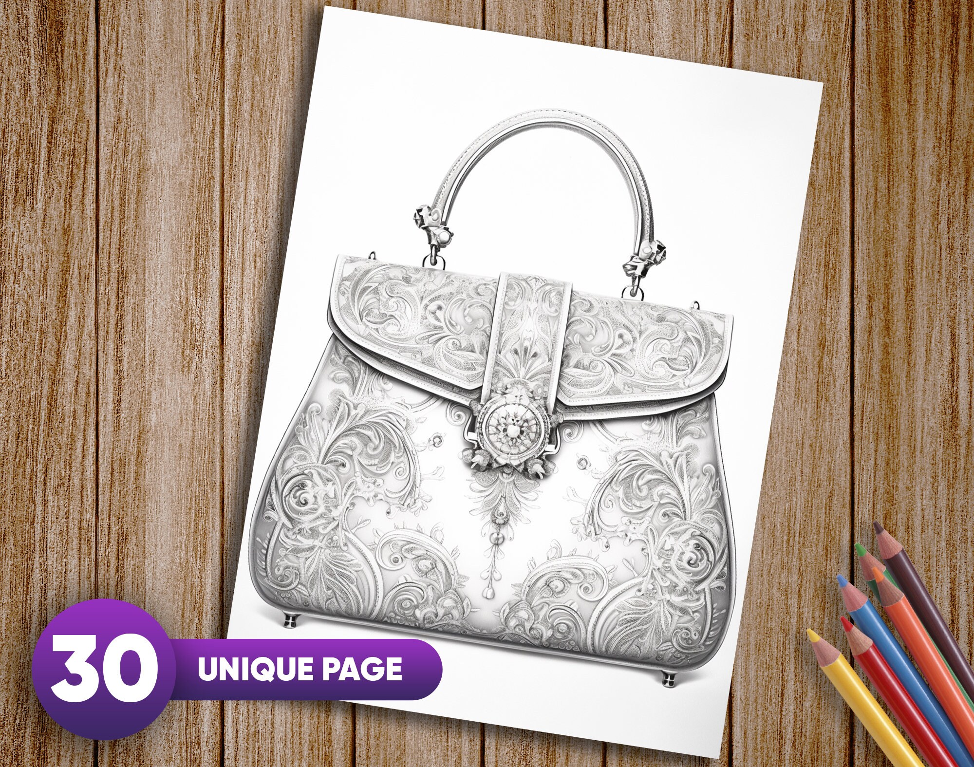 30 Elegant Handbag Coloring Pages for Adults, Fashion Coloring, Instant ...