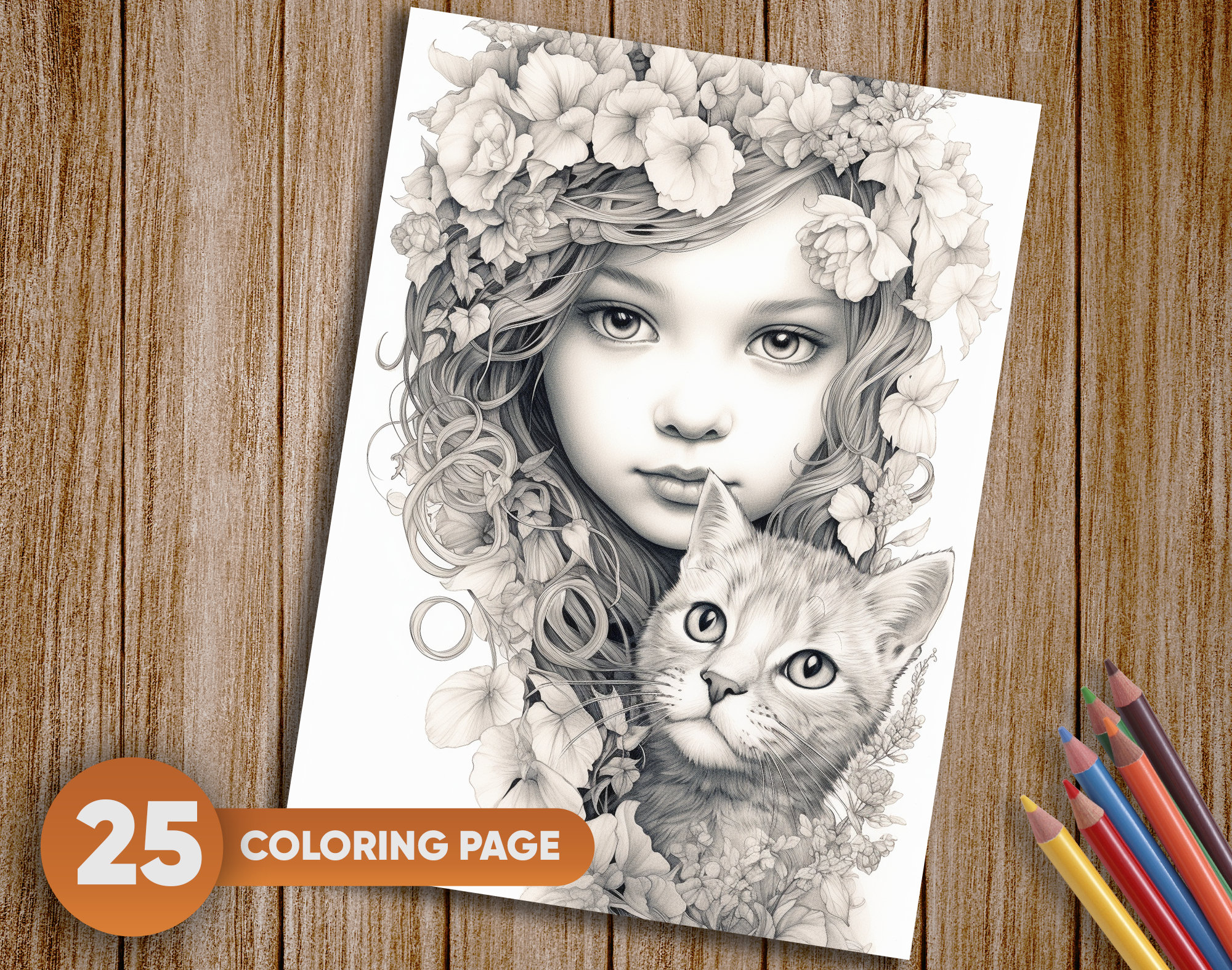 25 Girls With Cats Coloring Pages for Kids and Adult Instant - Etsy