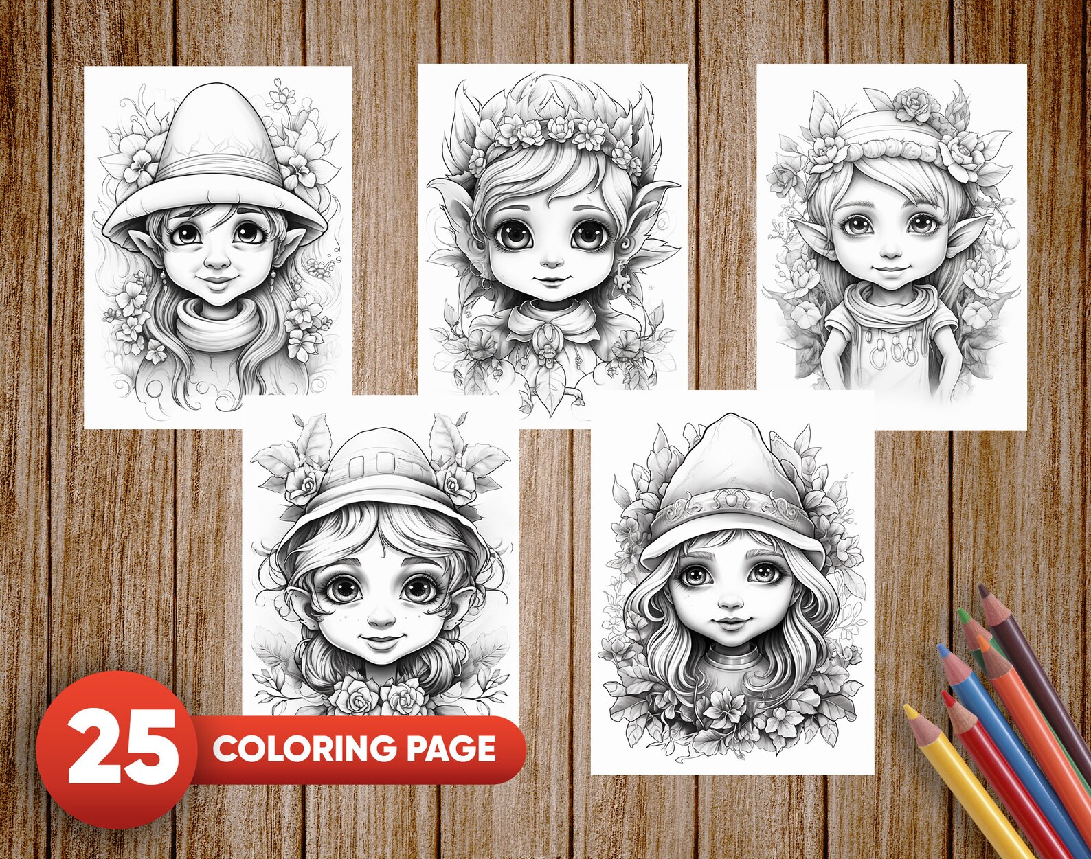 25 Gnome Girls Coloring Pages, Instant Download, Grayscale Coloring ...
