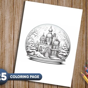25 Snow Globe Coloring Pages, Fantasy, Instant Download, Grayscale ...
