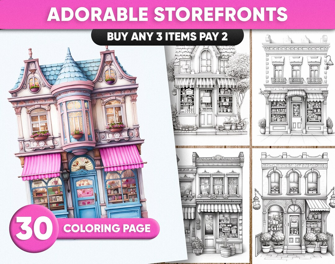 Adorable Storefront Coloring Printables, Cute Storefronts, Procreate ...
