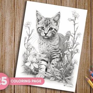 25 Adorable Flower Cat Coloring Pages for Kids and Adult, Instant ...