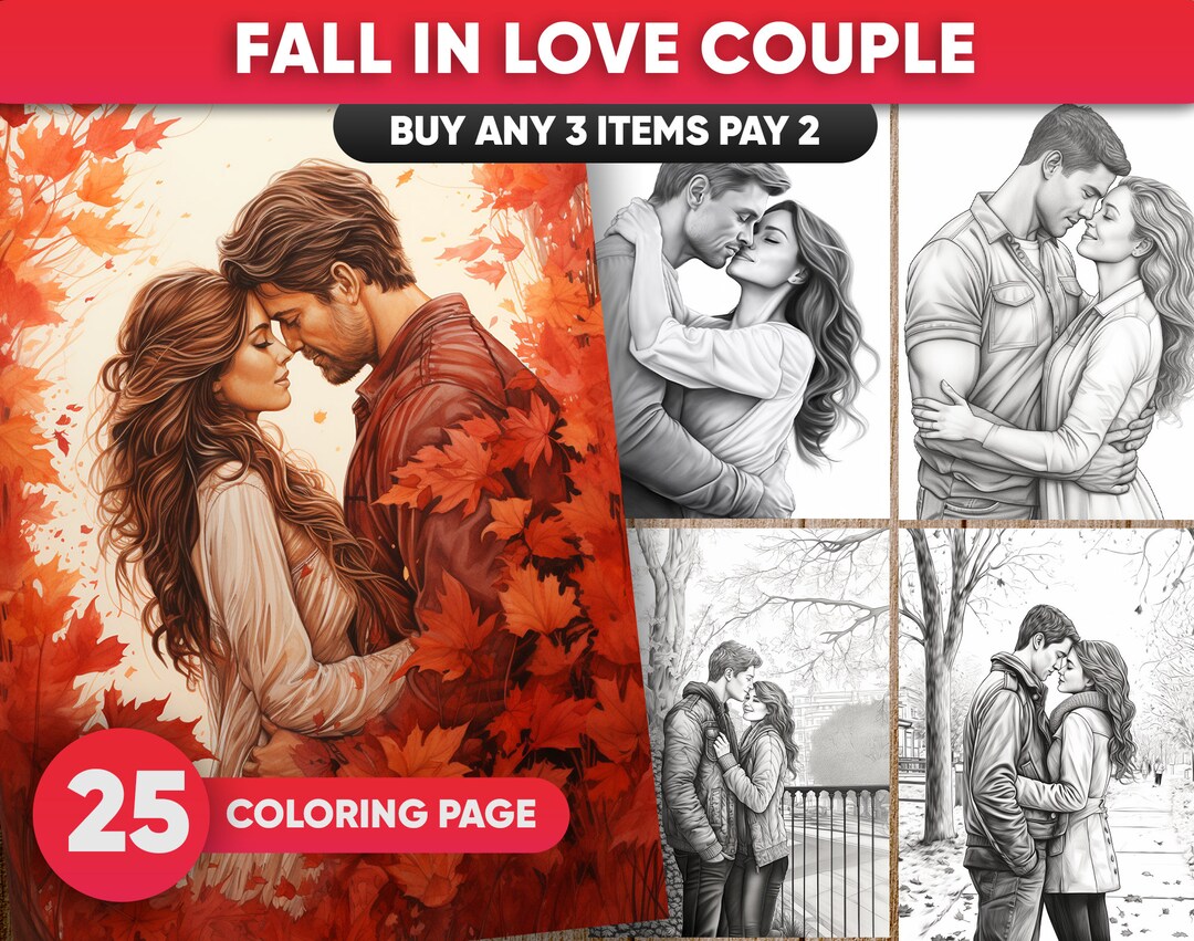 25 Fall in Love Couple Coloring Pages for Adults, Woman, Man, Love ...