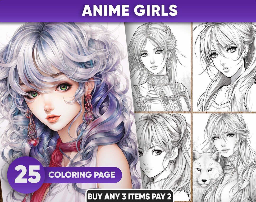 25 Anime Girls Coloring Pages, Fashion, Bestseller Coloring, Instant ...