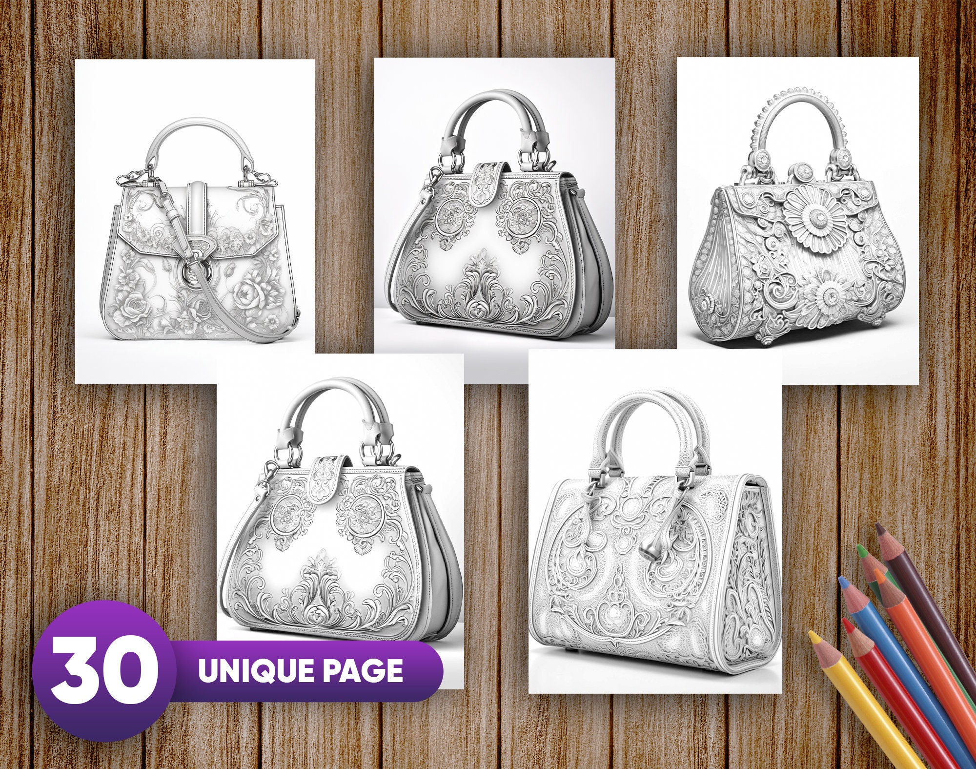 30 Elegant Handbag Coloring Pages for Adults, Fashion Coloring, Instant ...