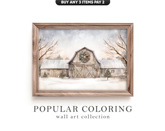 Farmhouse Winter Wonderland Landscape Wall Art Christmas Sketch Outdoor ...