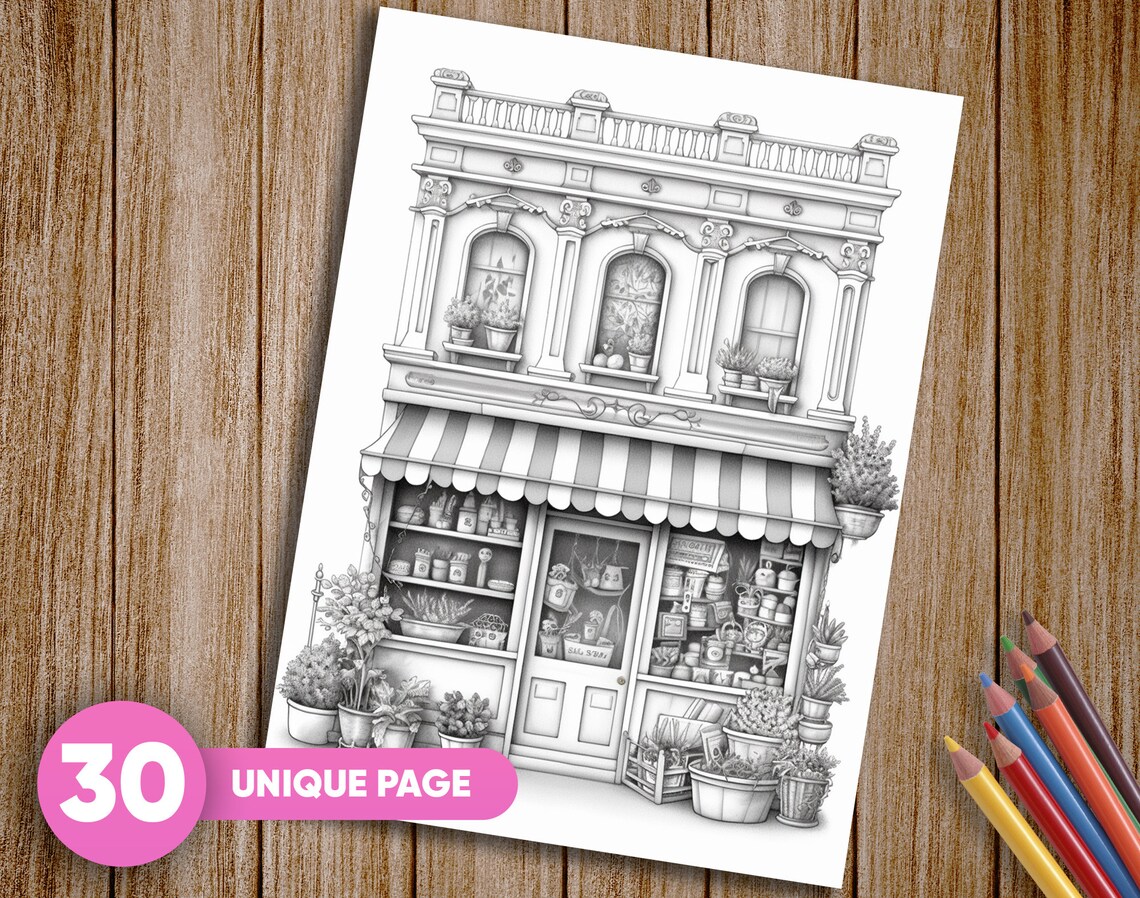 Adorable Storefront Coloring Printables Cute Storefronts - Etsy