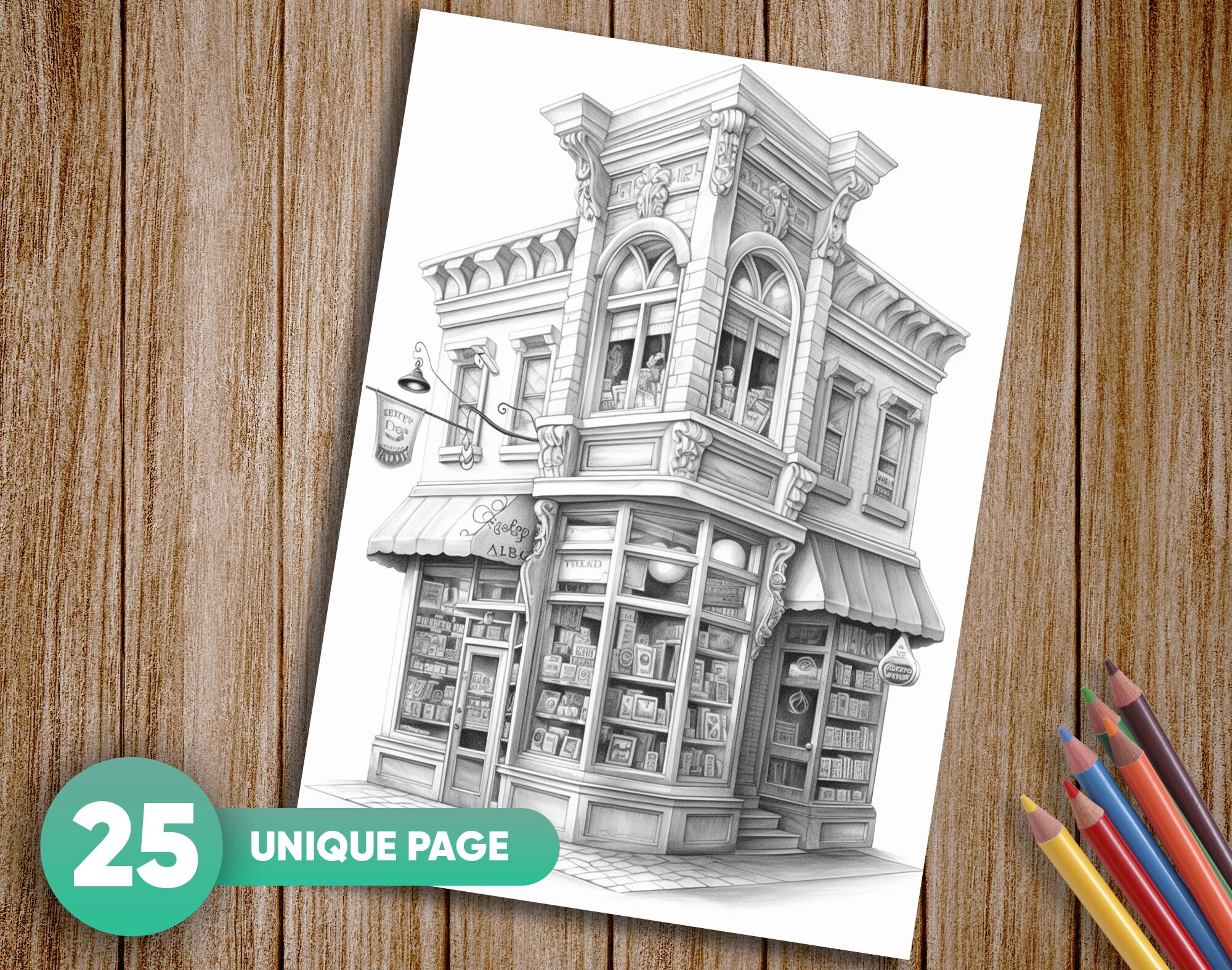25 Adorable Storefront Bookstore Grayscale Coloring Pages - Etsy