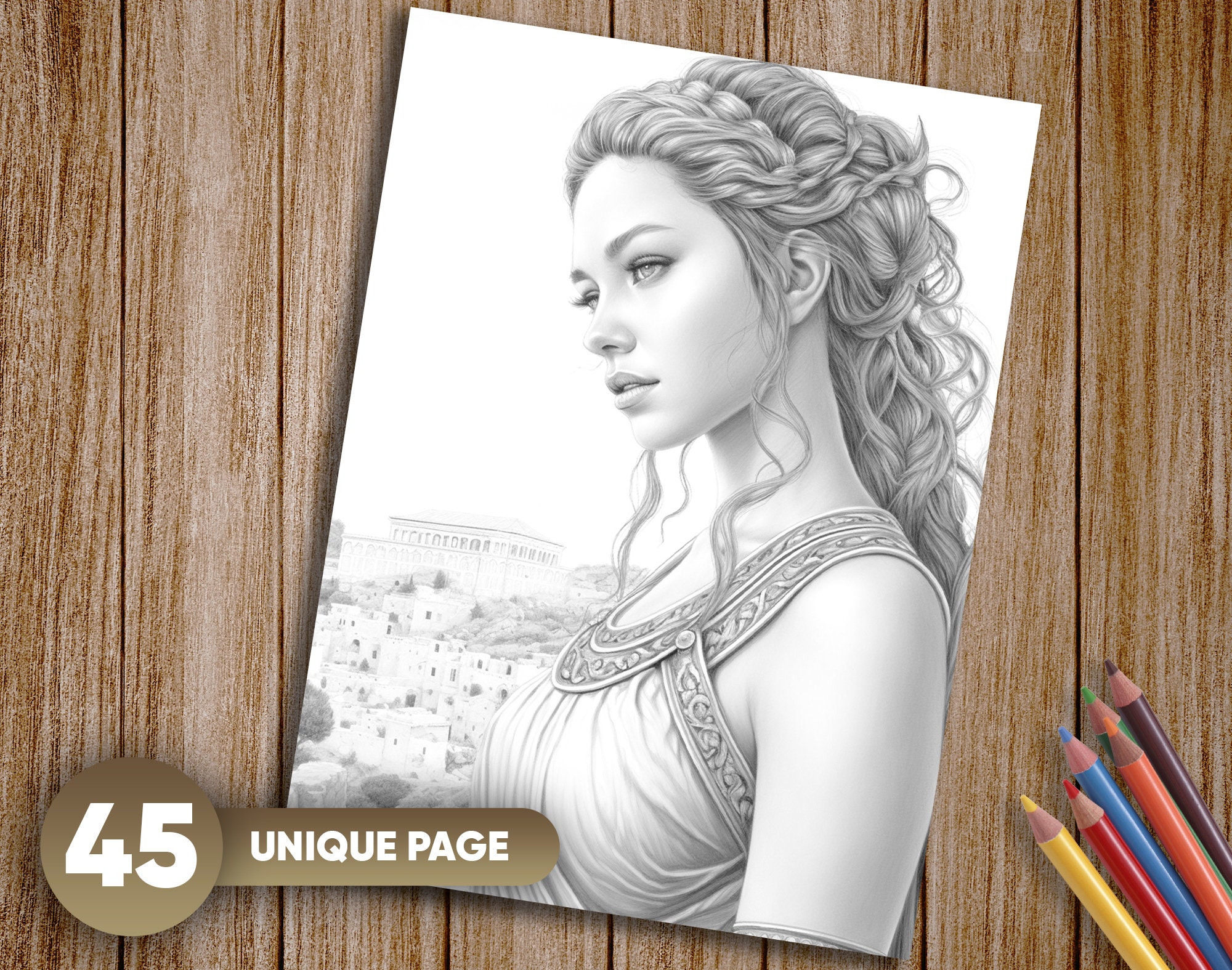 Ancient Greece Women Coloring Pages: 45 Grayscale Portraits (printable ...