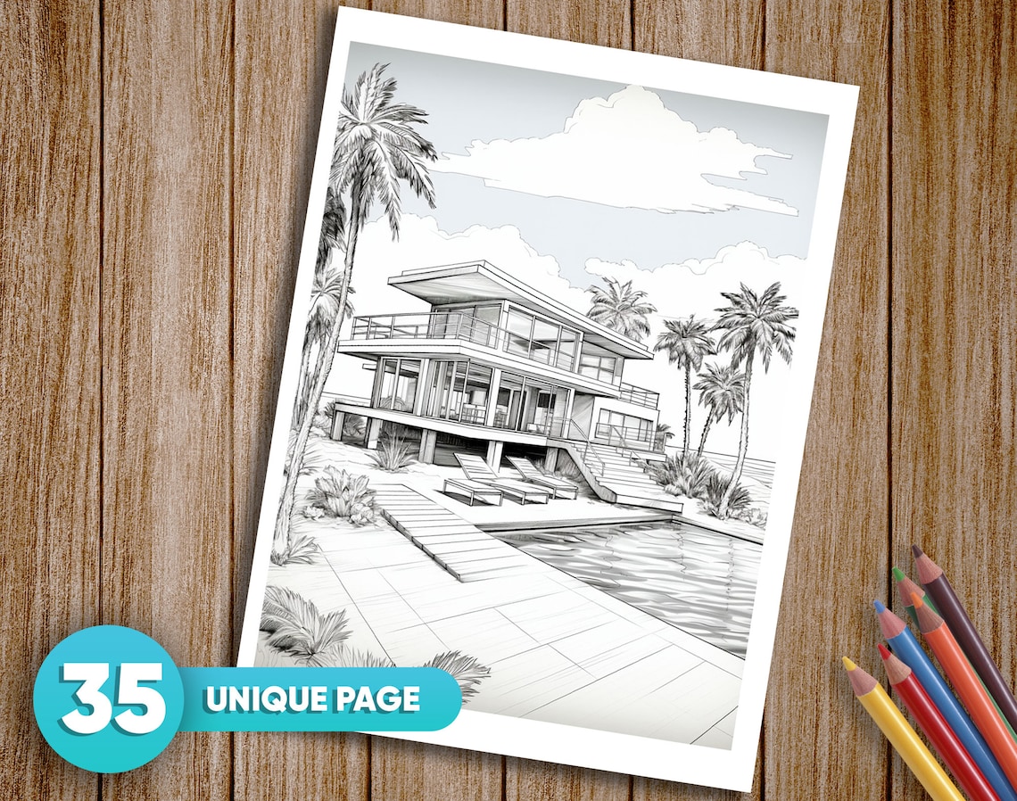 35 Beach House Coloring Pages Printable PDF Format Summer - Etsy
