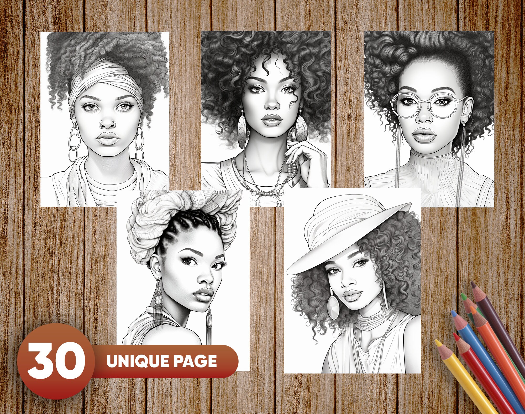 30 Black Women Beauties Portrait Coloring Pages for Adults - Etsy