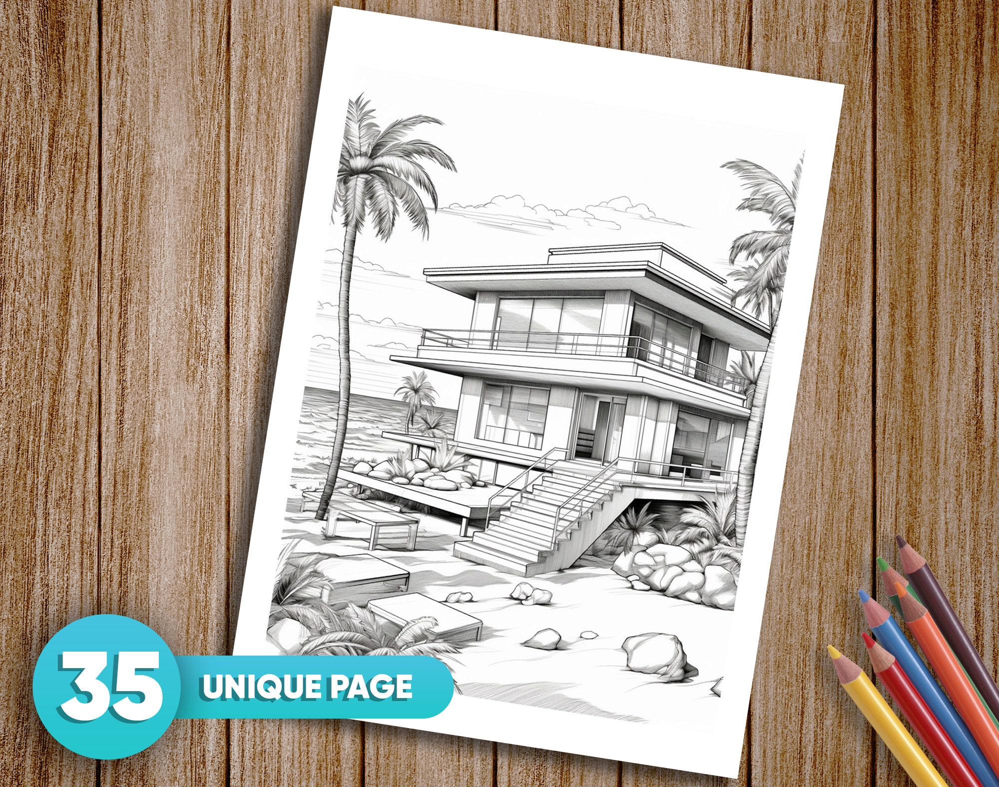35 Beach House Coloring Pages Printable PDF Format Summer - Etsy