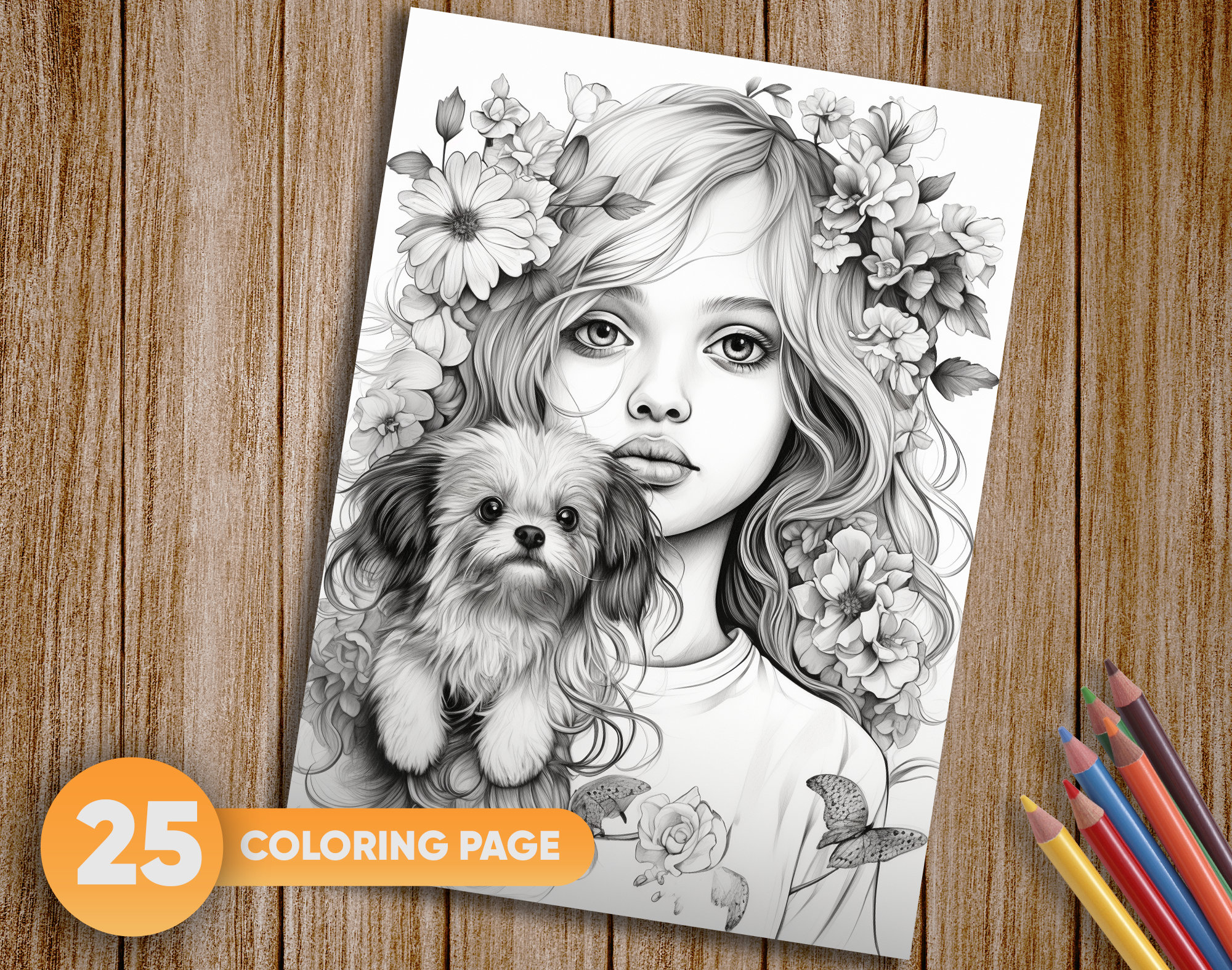 Girls With Dogs Coloring Book: 25 Grayscale Pages (printable PDF) - Etsy
