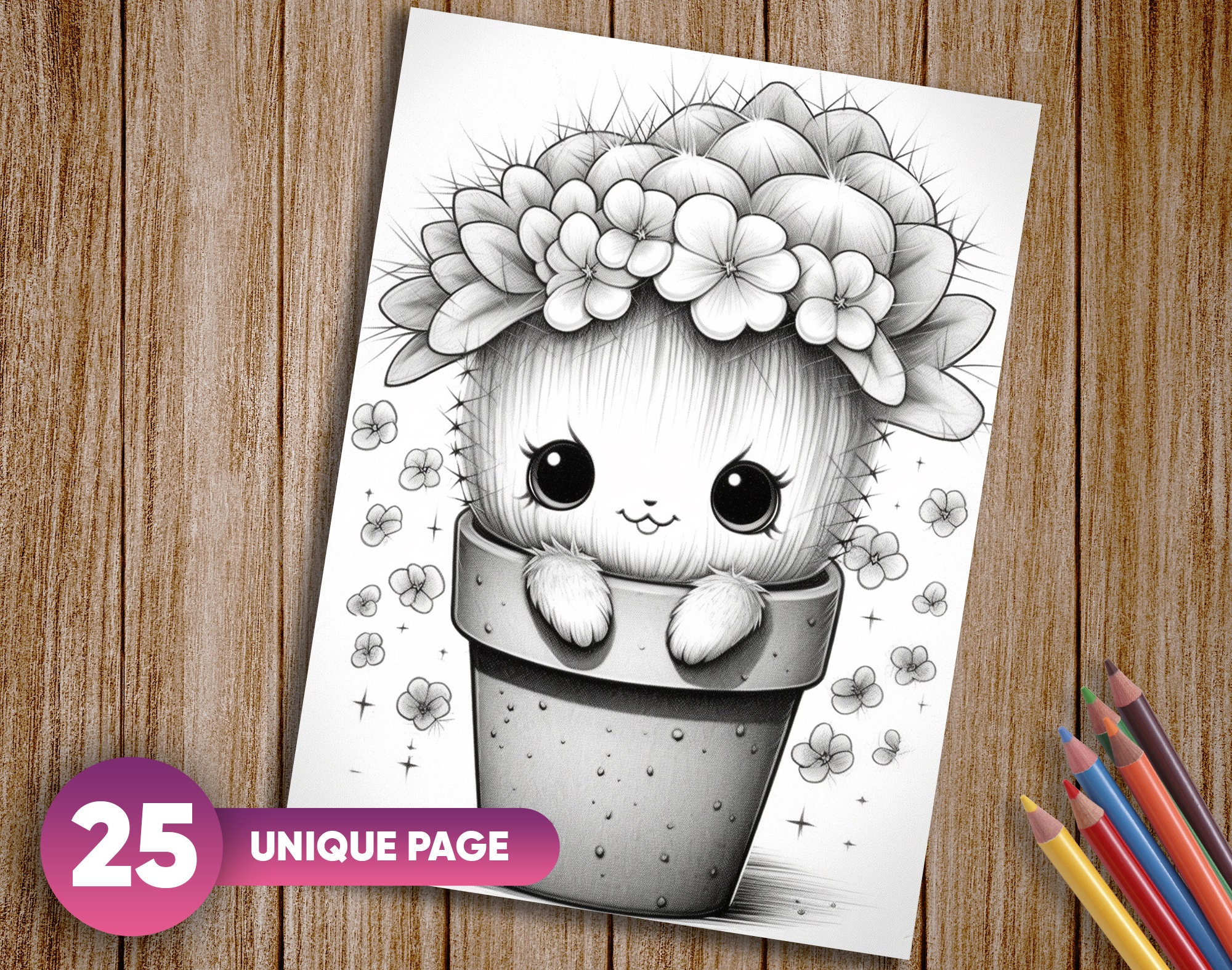25 Kawaii Cactus Coloring Pages Adults Kids Instant - Etsy