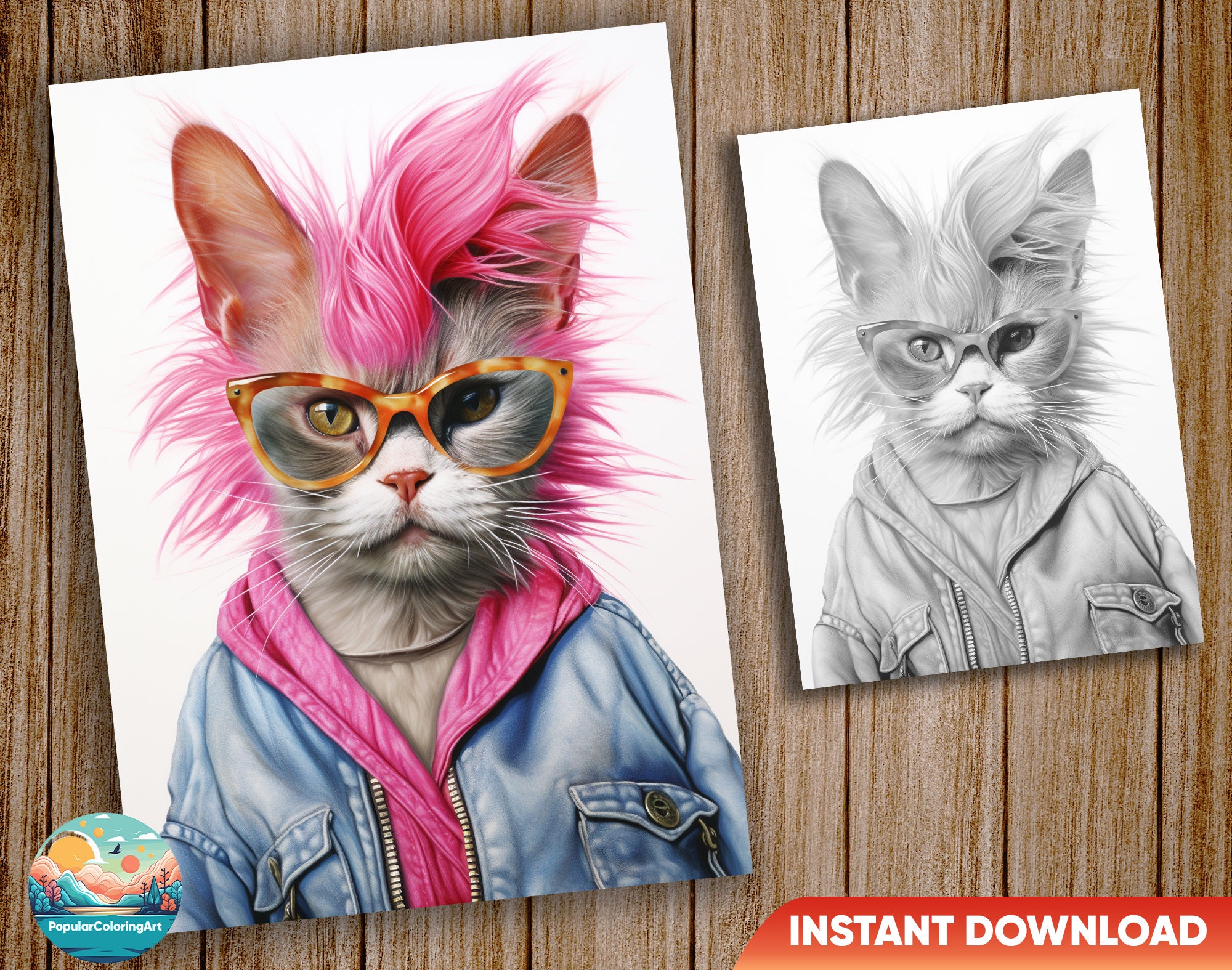 Gangsta Cats Coloring Book: 25 Crazy Hairstyles, Greyscale (PDF) - Etsy