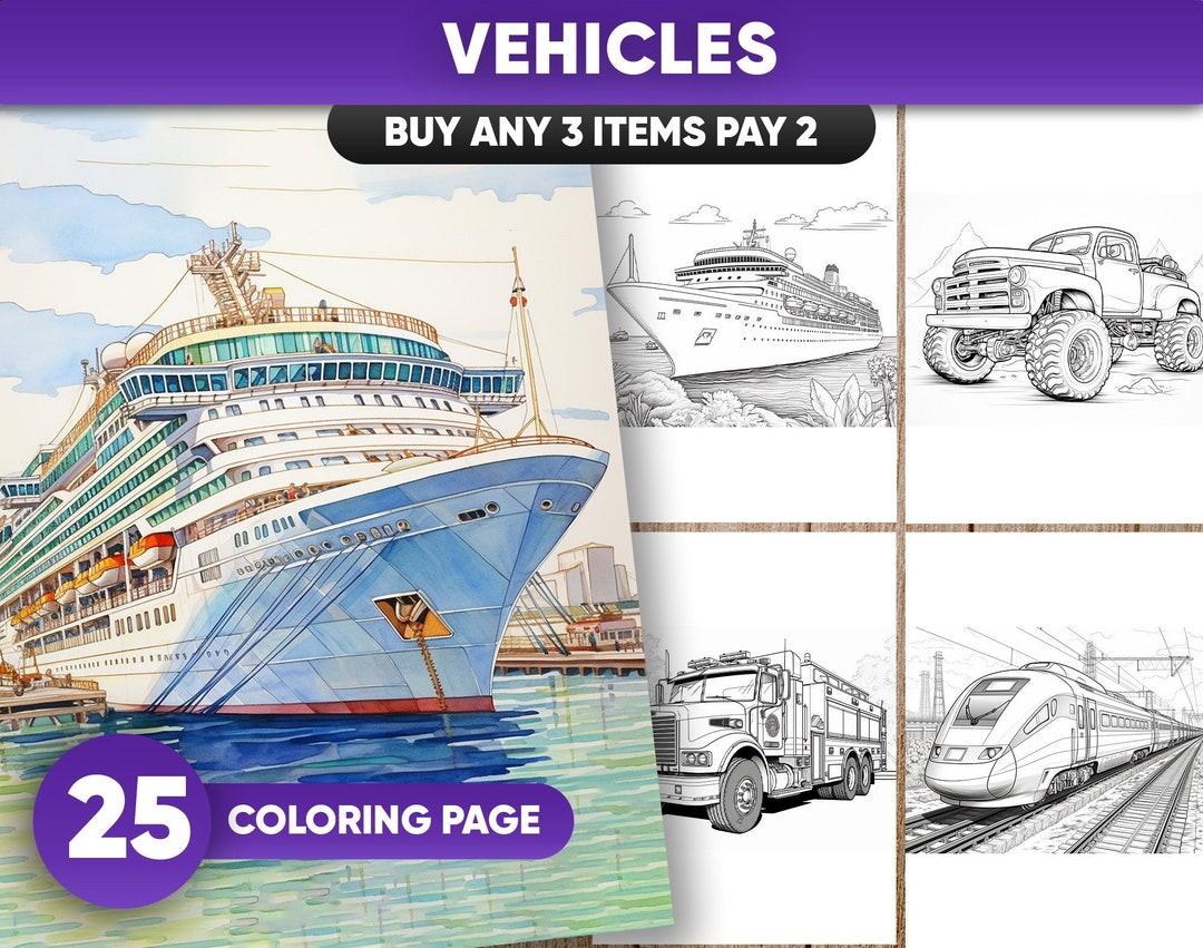 Vehicles Coloring Book, Vehicles Coloring Pages for Adults and for Kids ...