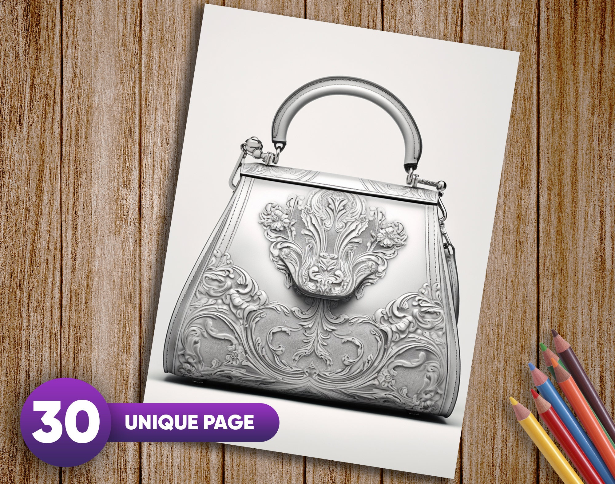 30 Elegant Handbag Coloring Pages for Adults, Fashion Coloring, Instant ...