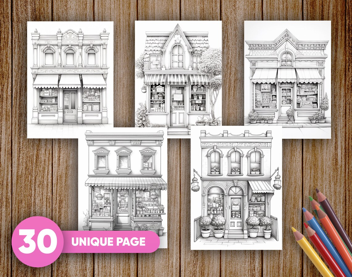 Adorable Storefront Coloring Printables Cute Storefronts - Etsy
