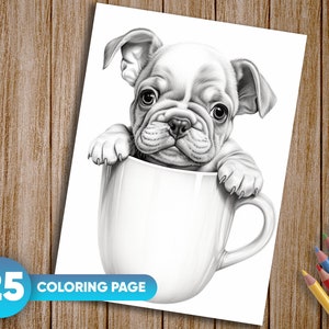 25 Puppies in Cups, Digital Coloring Book, Dogs Coloring Pages ...