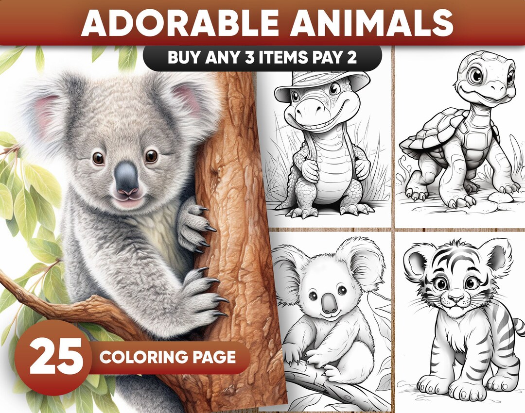 25 Adorable Animals, Safari Coloring Pages for Kids, Instant Download ...