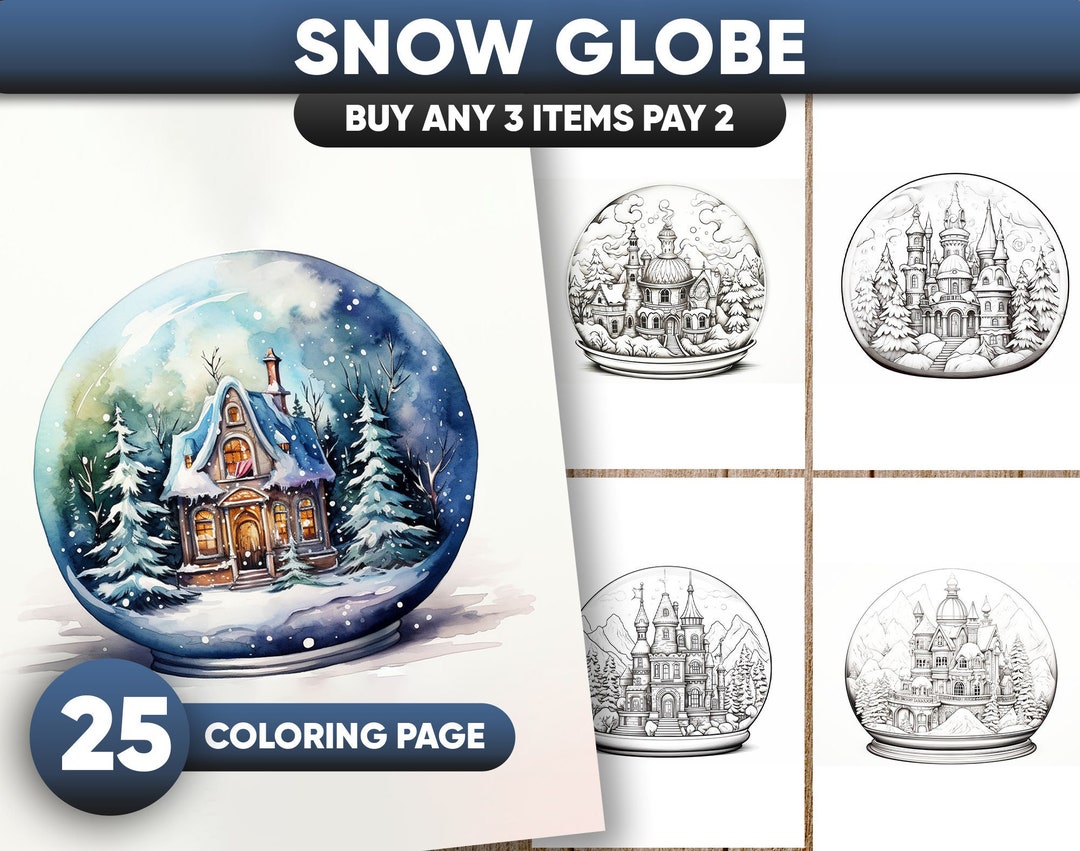 25 Snow Globe Coloring Pages, Fantasy, Instant Download, Grayscale ...