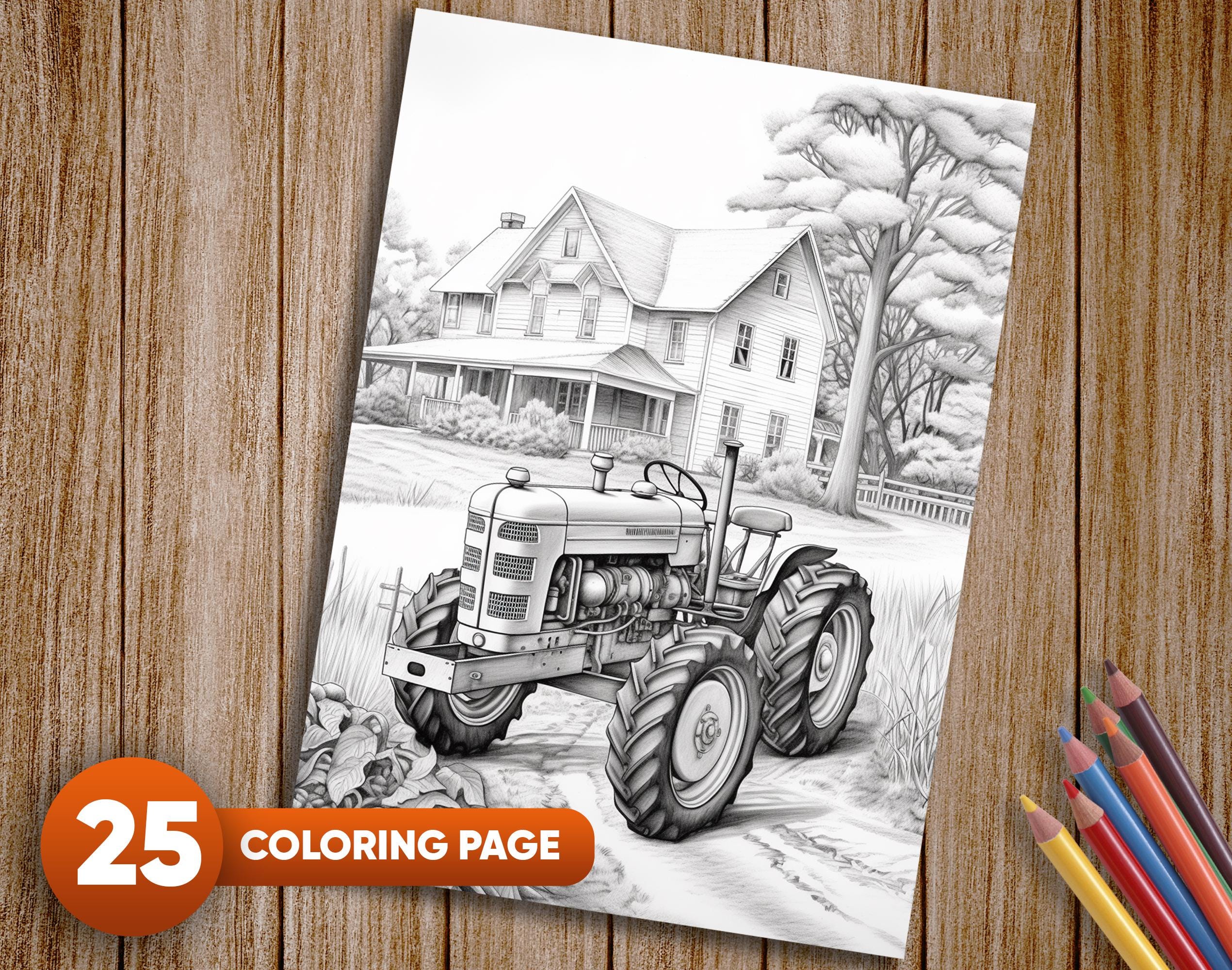 25 Country Farm Grayscale Coloring Pages, JPEG/PDF Format, Instant ...