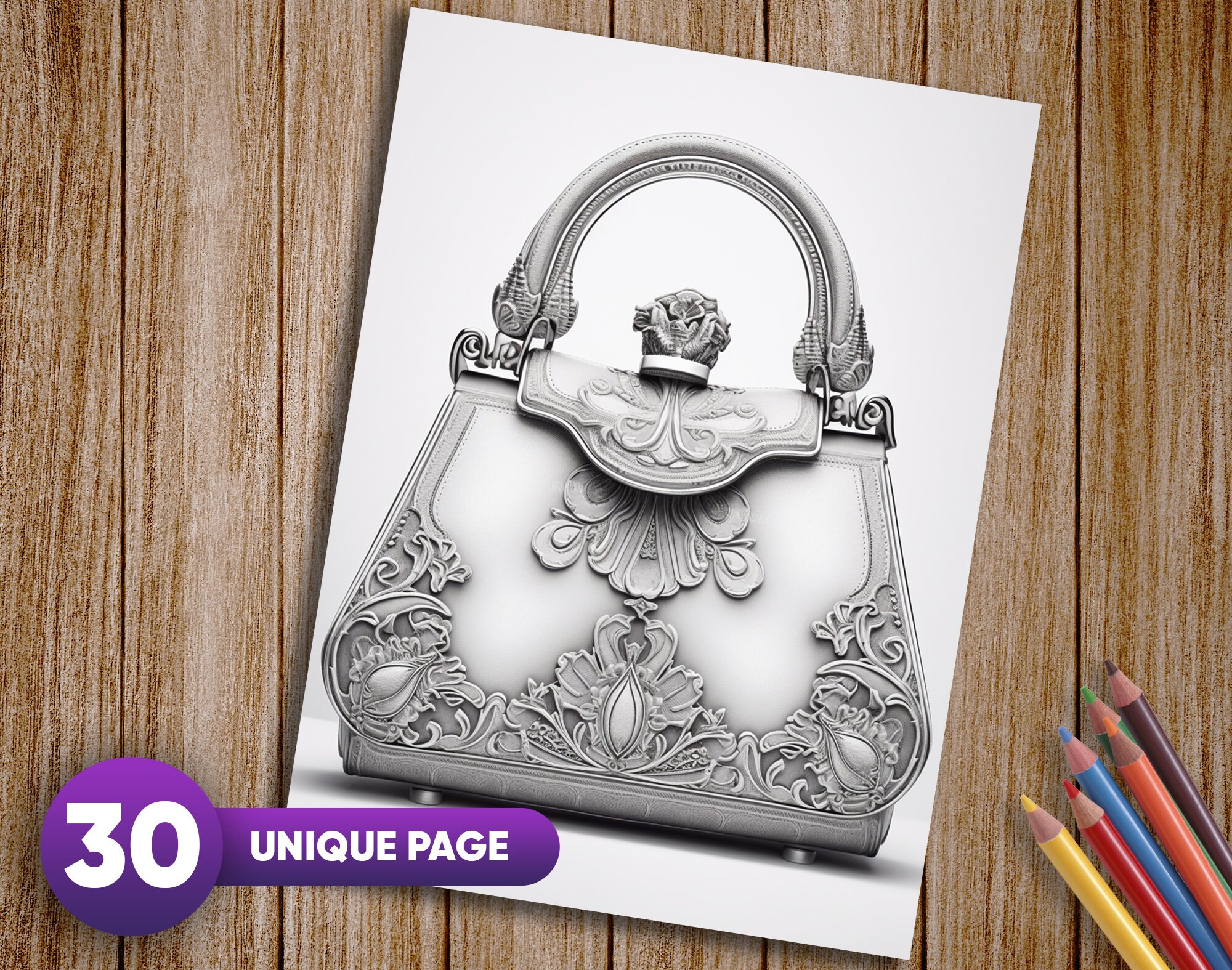 30 Elegant Handbag Coloring Pages for Adults, Fashion Coloring, Instant ...