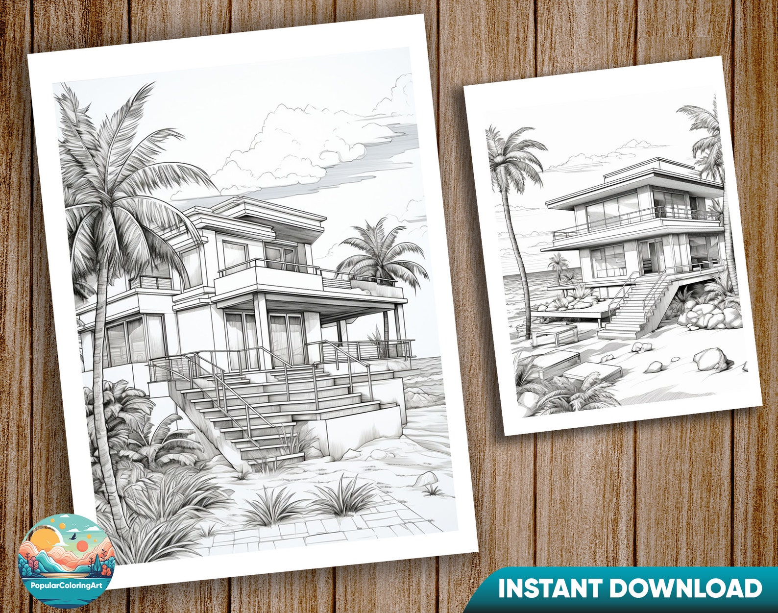 35 Beach House Coloring Pages Printable PDF Format Summer Holiday ...
