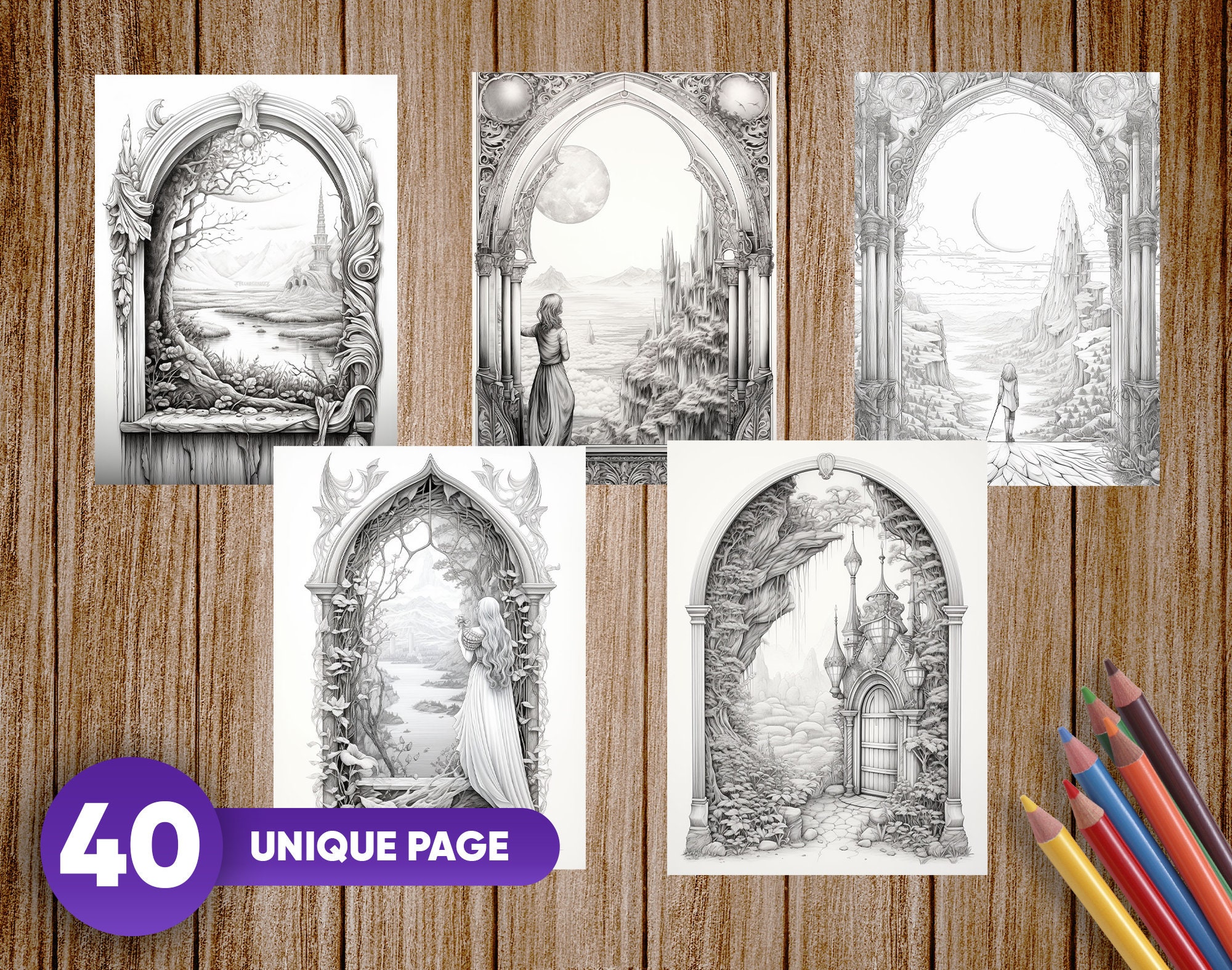 40 Window to Another World Coloring Pages for Adults Instant - Etsy