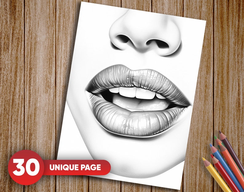30 Enchanted Lips Coloring Book Magic Lips Lips Grayscale Colouring ...
