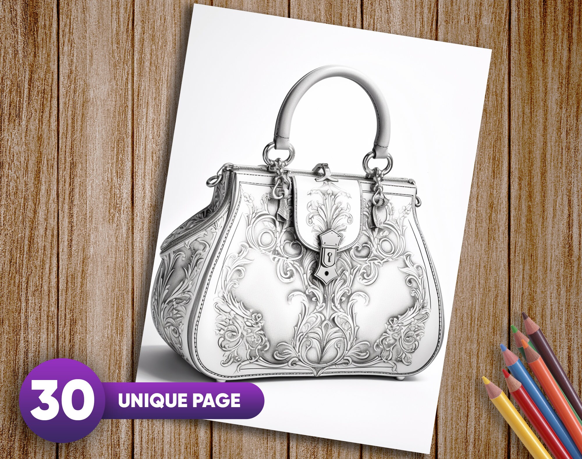 30 Elegant Handbag Coloring Pages for Adults, Fashion Coloring, Instant ...