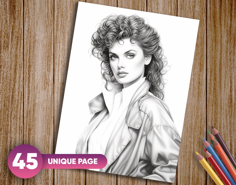 1980s Women Beauties Portrait Coloring Pages for Adults, 80's Style ...
