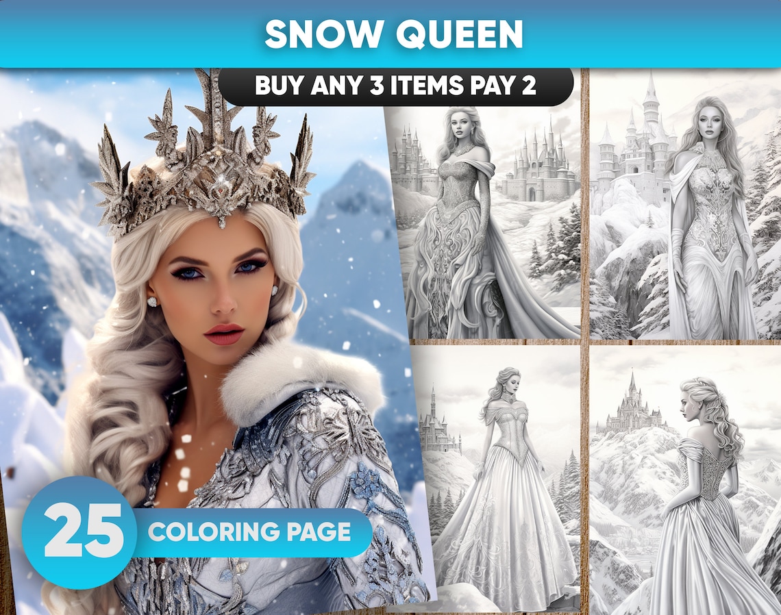 25 Snow Queen, Snow Princess Coloring Pages Printable Adult Coloring ...
