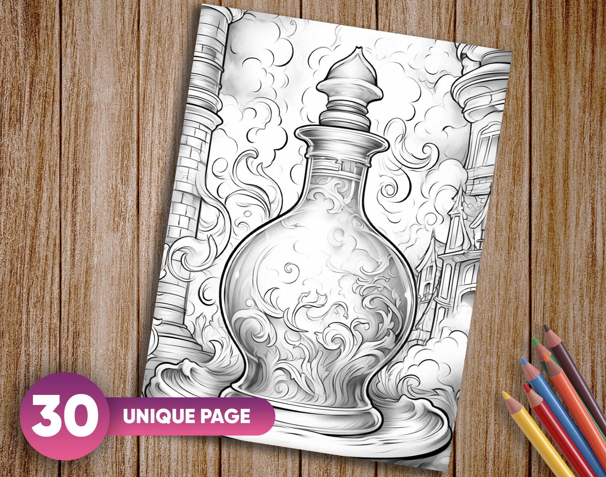 30 Magic Potion Coloring Pages Adult and Kids Coloring Book, Fantasy ...
